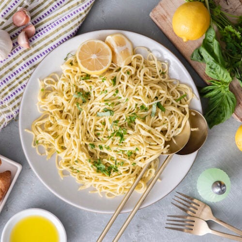 Fresh Herb Pasta with Garlic Lemon Sauce - Weelicious