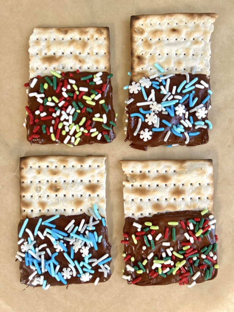 Chocolate Dipped Matzah with Sprinkles - Weelicious